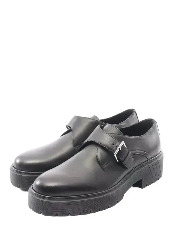 Hermès Leather Monk Strap Derby Shoes - Black