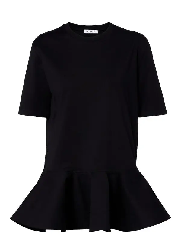 Alaïa Peplum Cotton Jersey T-shirt - Black