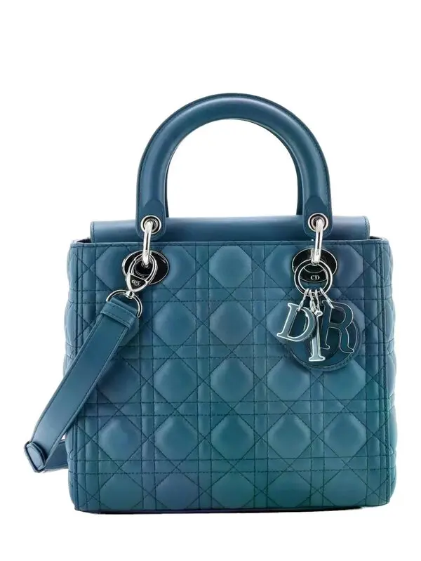 Dior Lady Nm Bag Cannage Quilt Lambskin Medium Satchel - Blue