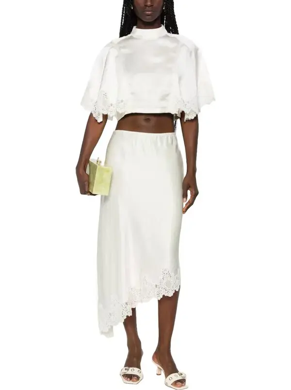 Sandro Lace Trim Cropped Top - Neutrals