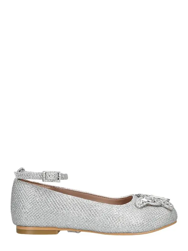 ARUNA SETH Glitter Angelina Ballet Flats With Butterfly Brooch - Silver