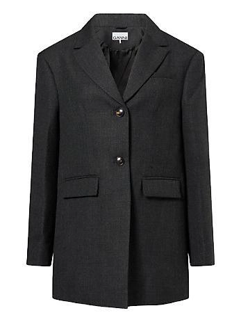 GANNI Single-breasted Wool-blend Suiting Blazer - Phantom