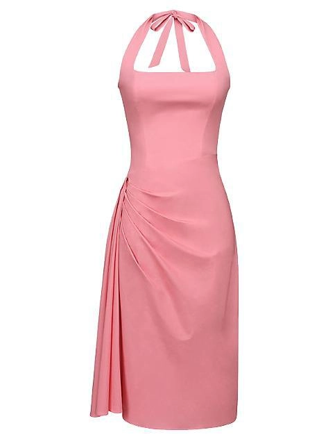 House Of Cb Tallulah Halterneck Cotton Midi Dress - Raspberry