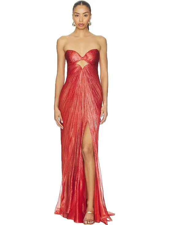 MARIA LUCIA HOHAN Metallic Chiffon Gown - Red