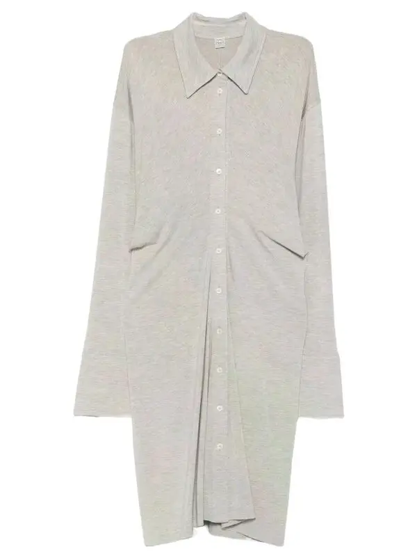 TOTEME Pale Jersey Ruched Mini Shirt Dress - Grey