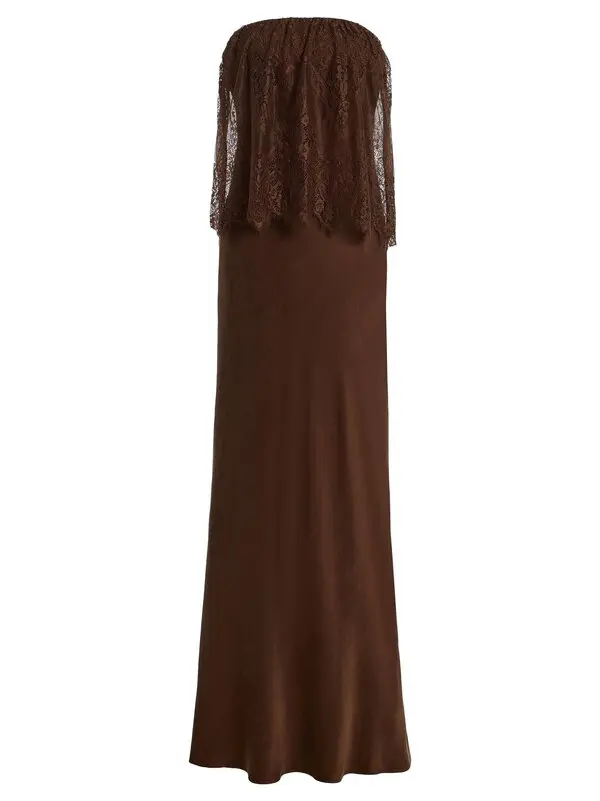 THIRD FORM Visions Strapless Lace Satin Maxi Dress - Brown