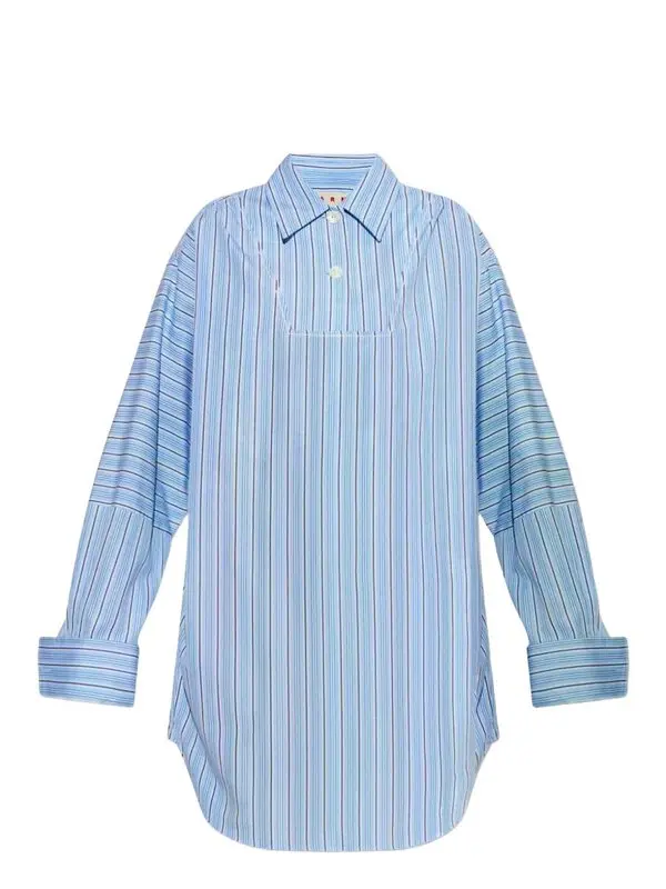 Marni Striped Cotton Oversized Mini Dress - Blue