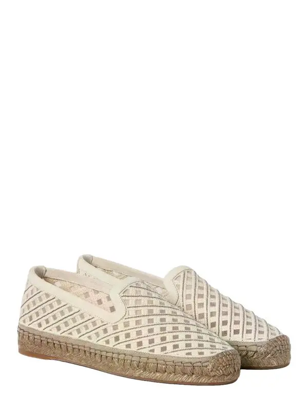 Brunello Cucinelli Precious Net Espadrilles In Cotton And Suede - Neutrals