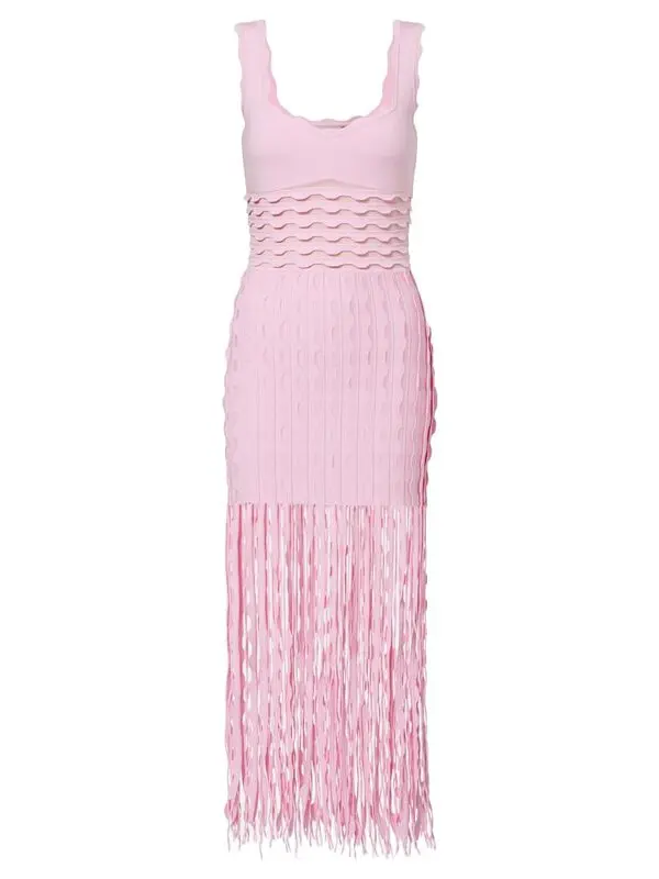 Simkhai Brionne Fringed Knitted Midi Dress - Pink