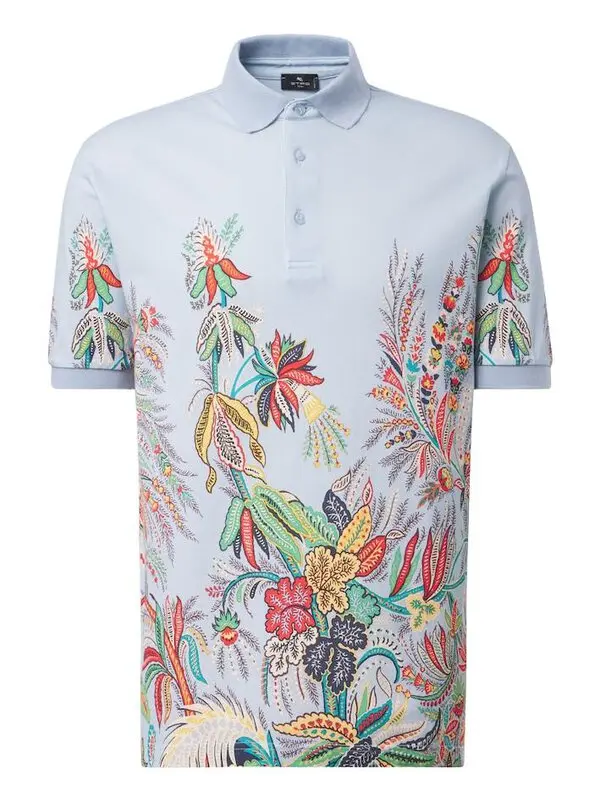 Etro Printed Cotton Pique Polo Shirt - Blue