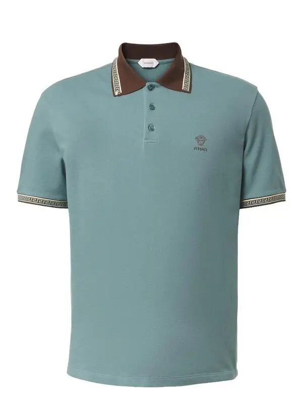 Versace Greca Cotton Pique Polo Shirt - Blue