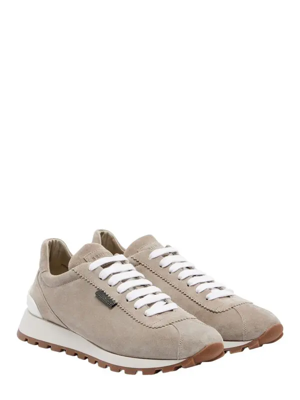 Brunello Cucinelli Monili Suede Lace-up Sneakers - Grey