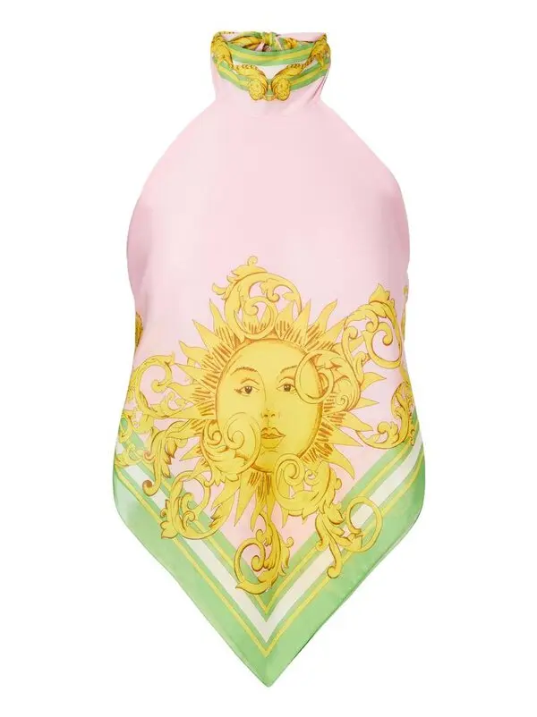 Versace Printed Cotton And Silk Voile Halter Neck Top - Multicoloured