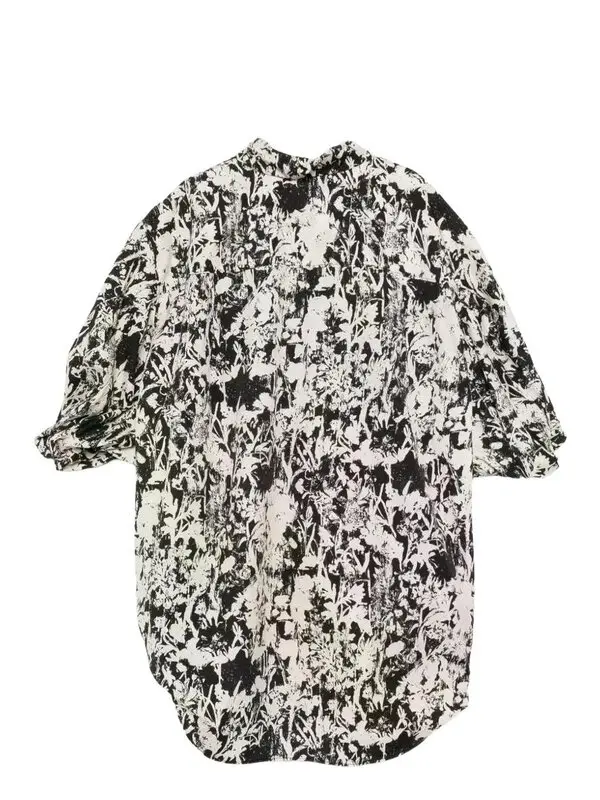 JNBY Floral-print Gathered Shirt With Classic Collar - Neutrals