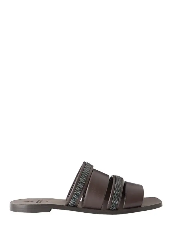 Brunello Cucinelli Embellished Leather Sandals - Brown