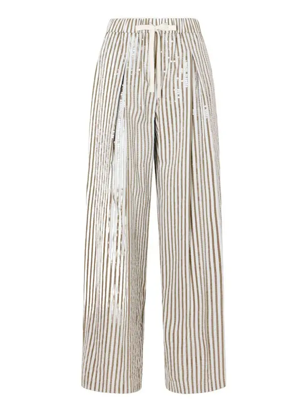 TWP Pj Sequin-trimmed Striped Cotton-blend Wide-leg Drawstring Pants - Multi