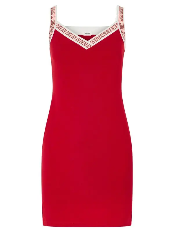 Versace Logo-jacquard Cotton-jersey Mini Dress - Red