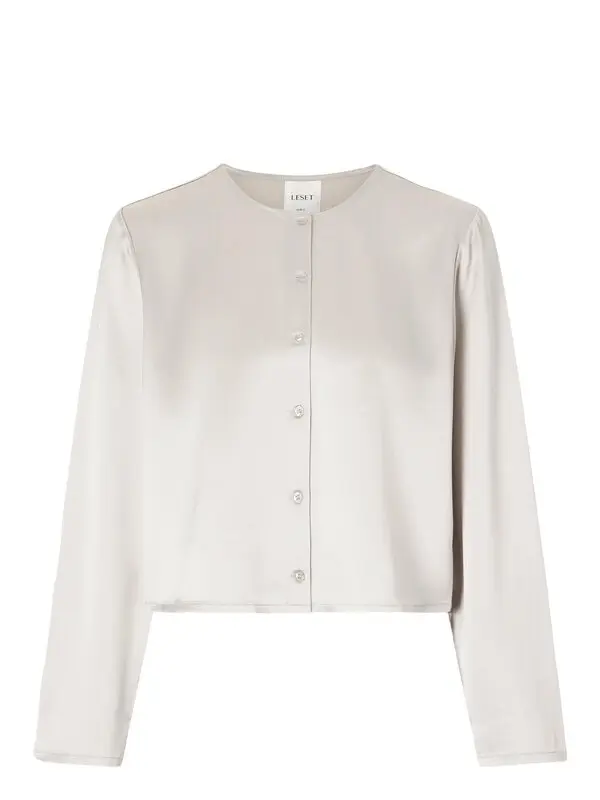 LESET Barb Cropped Satin Cardigan - Silver