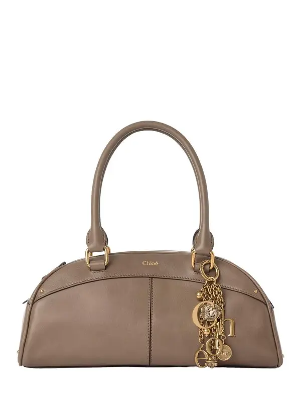 Chloé Soft Leather Bowling Bag With Embellished Key Chain - Deep Taupe