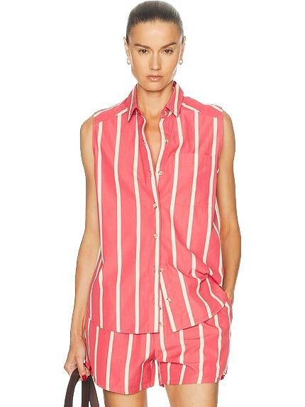 Donni. The Pop Sleeveless Striped Top - Raspberry