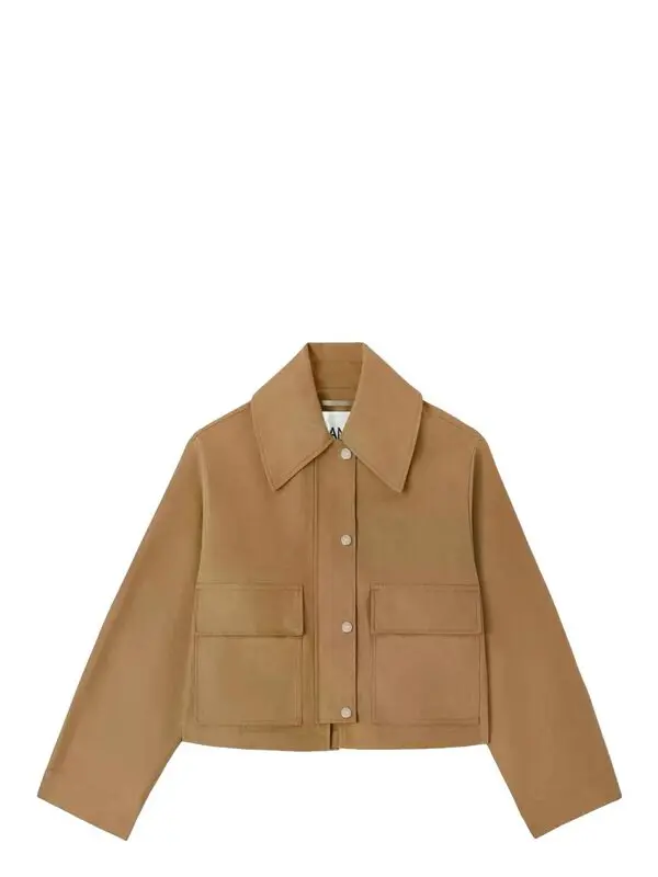 GANNI Collared Front Press-stud Fastening Long Sleeve Jacket With Elbow Patches And Flap Pockets - Neutrals
