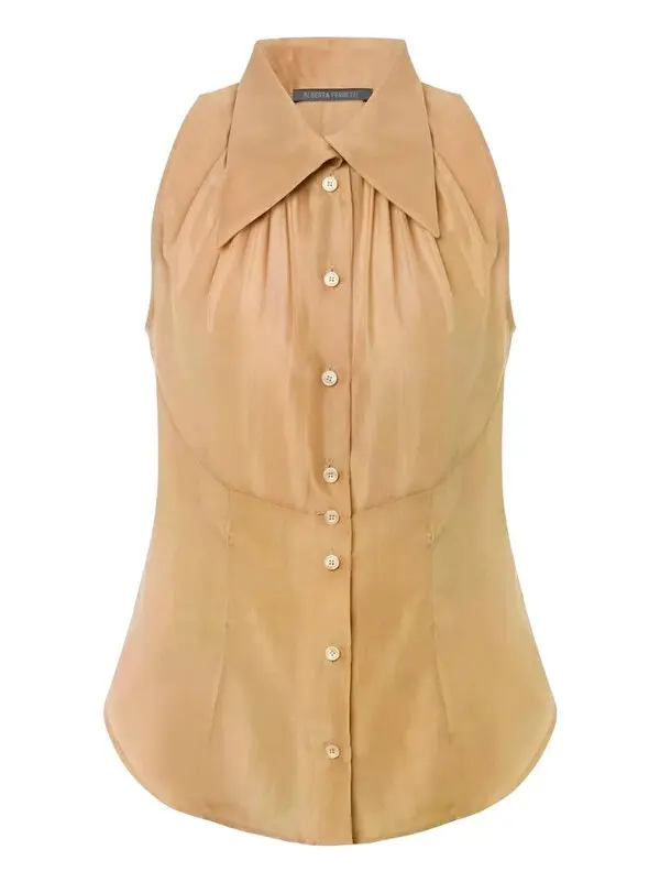 Alberta Ferretti Sleeveless Silk Shirt - Neutrals