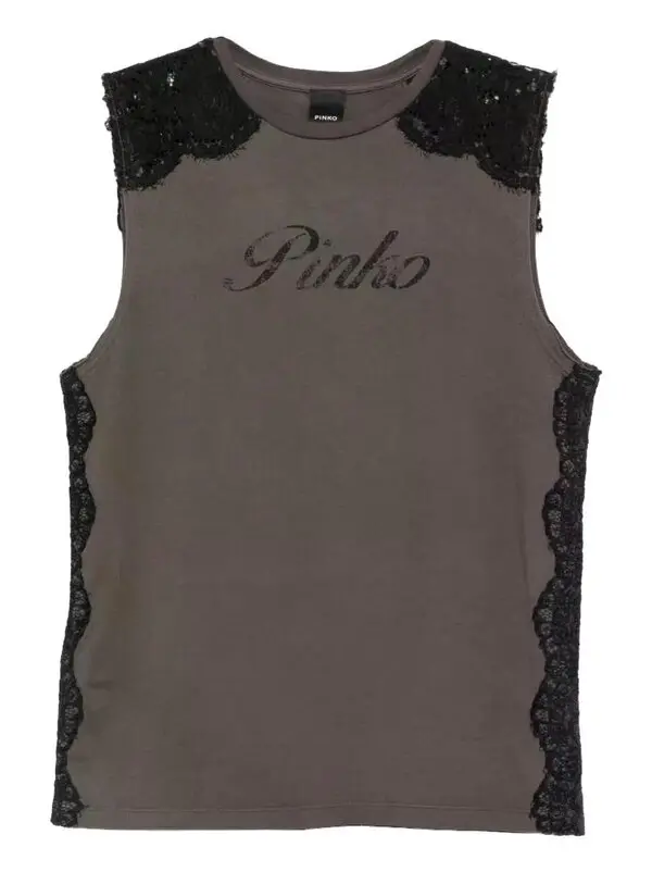 Pinko Lace-panelled Logo-print Sleeveless Top - Brown