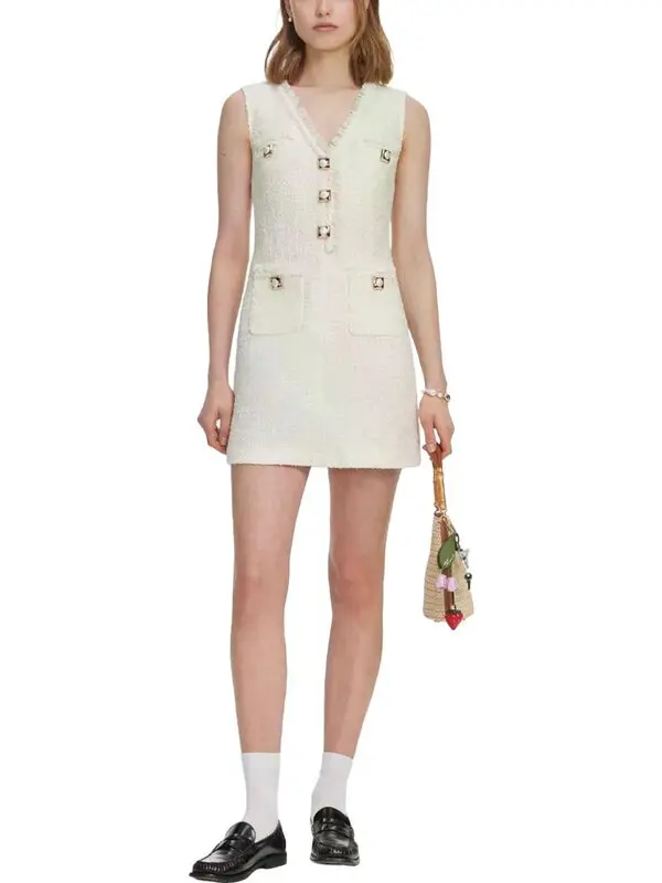 SELF-PORTRAIT Bouclé Frayed-edge Mini Dress - Neutrals
