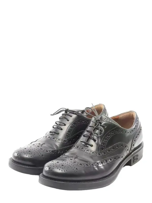 Miu Miu Leather Brogue Oxford Shoes - Black