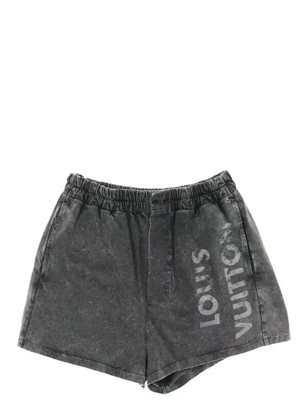 LOUIS VUITTON Logo Print Acid Wash Shorts - Grey