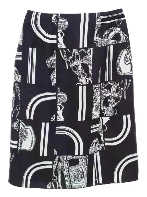 Hermès 2000s En Désordre Finesse Silk Midi Skirt - Blue
