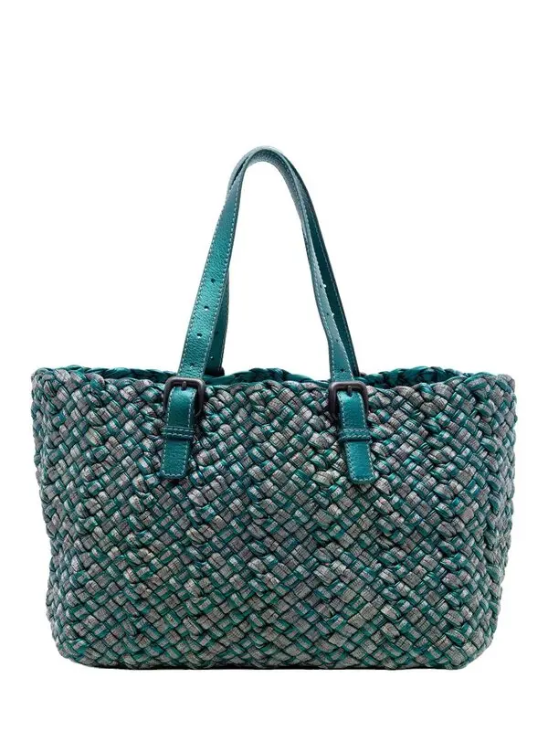 Bottega Veneta 2012-2026 Medium Metallic Nappa Intrecciato Cesta Tote Bag - Blue