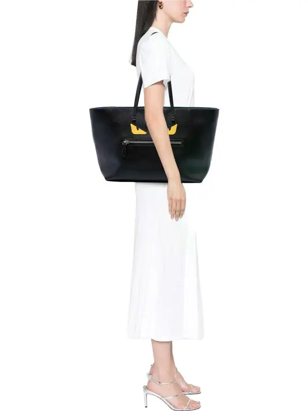 Fendi Leather Monster Roll Tote Bag - Black