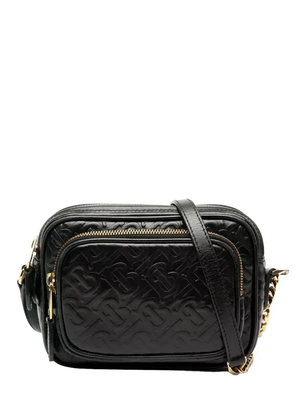 Burberry Embossed Calfskin Tb Monogram Camera Chain Crossbody Bag - Black