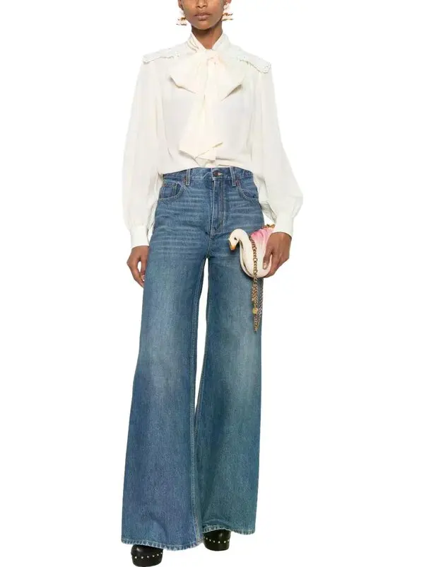 Chloé Lace-trimmed Pussy-bow Blouse - Neutrals