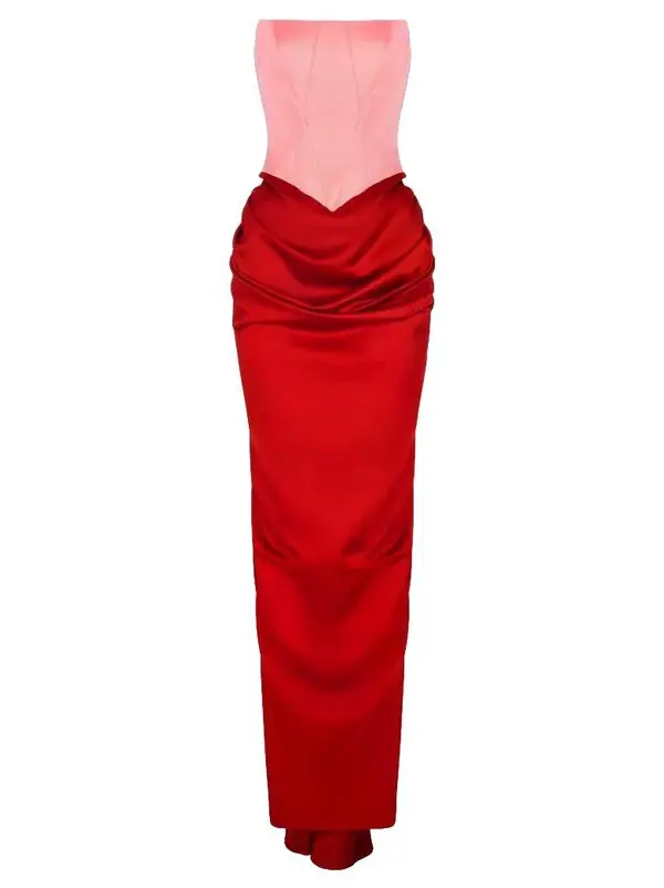 V:PM ATELIER Flavia Corset Draped Maxi Dress - Red