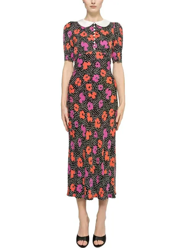 NISSA Floral-print Midi Dress - Black