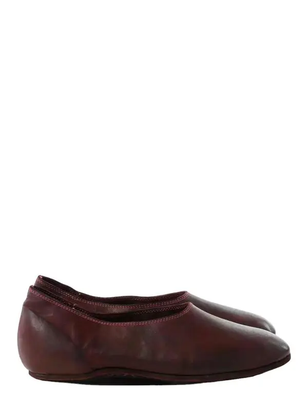 Guidi Tonal-stitched Leather Ballet Flats - Red