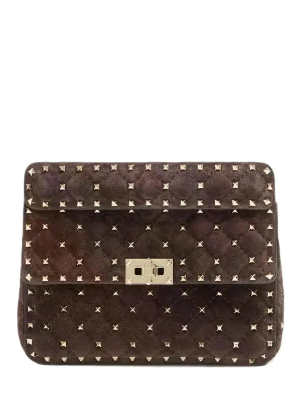 Valentino Garavani Rockstud Spike Quilted Suede Shoulder Bag - Brown