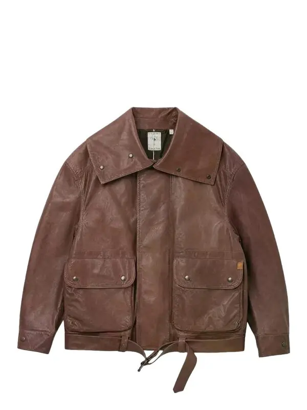 Calvin Klein Isa Belted Leather Jacket - Brown