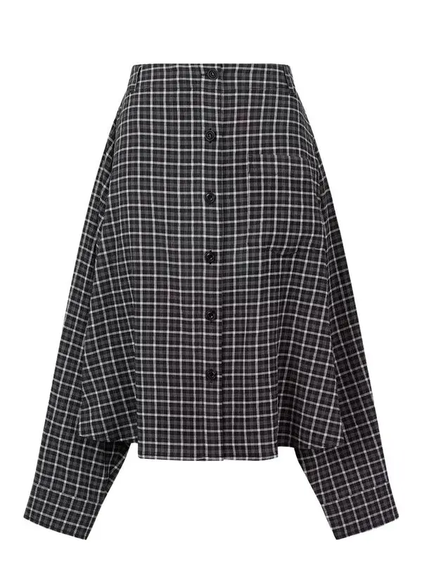 STUDIO TOMBOY Check-print Seersucker Shirt With Pleated Back - Black
