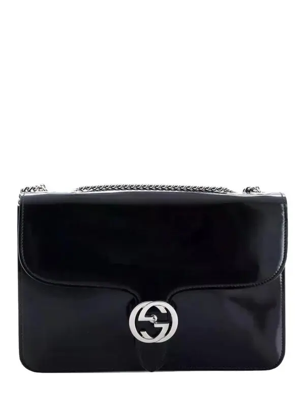 Gucci Interlocking Patent Medium Shoulder Bag - Black