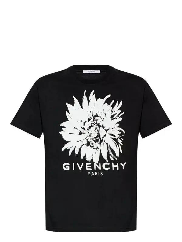 Givenchy Floral-print Logo-print T-shirt - Black