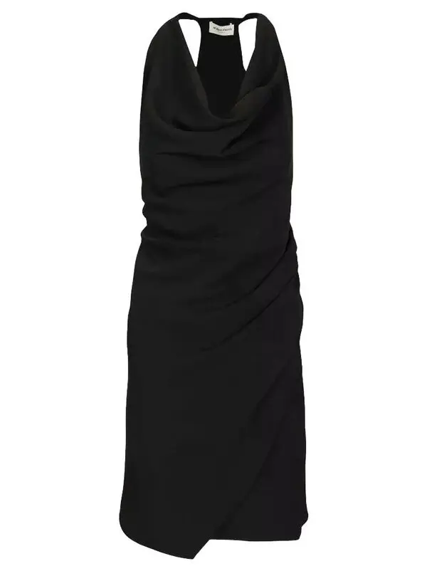 AL DUCA D’AOSTA 1902 Cowl Neck Halterneck Sleeveless Midi Wrap Dress - Black