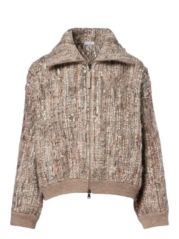 Brunello Cucinelli Sequined Mohair-blend Cardigan - Beige