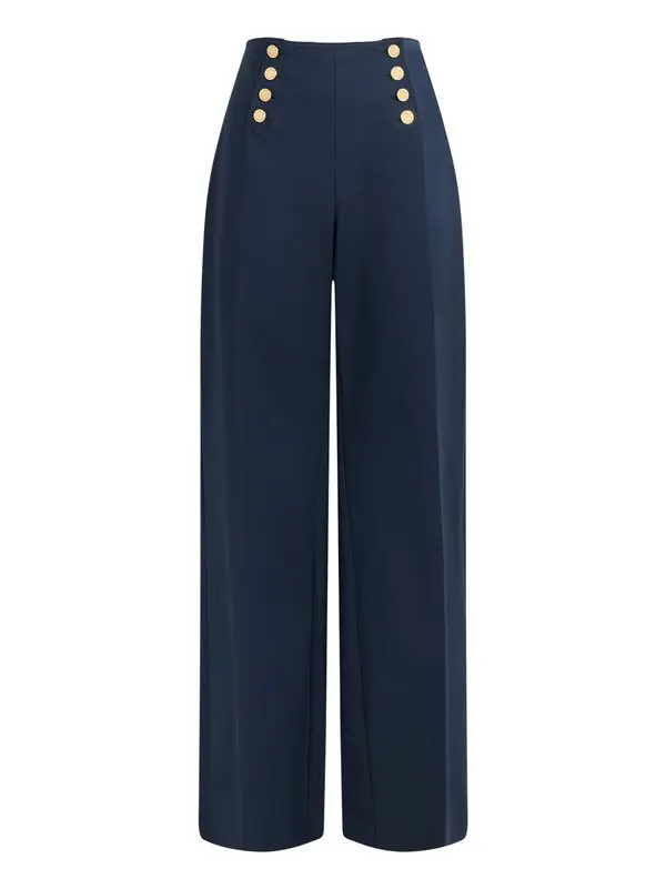 Carolina Herrera Alba Stretch-cotton Wide-leg Trousers - Navy