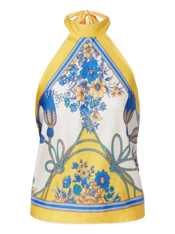 Gucci Printed Halterneck Silk Twill Top - Multicoloured