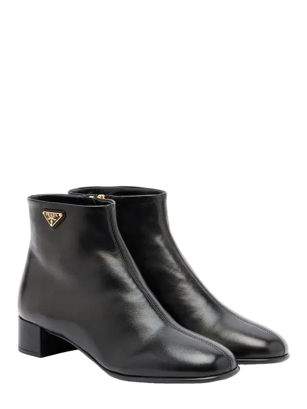 Prada Leather Ankle Boots With Gold Tone Hardware - Black