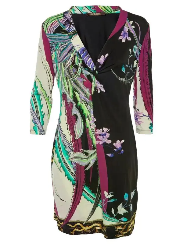 Roberto Cavalli Abstract Floral Print Knotted Mini Dress - Black
