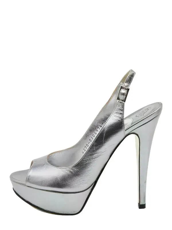 GINA Metallic Open-toe Platform Slingback Pumps - Silver